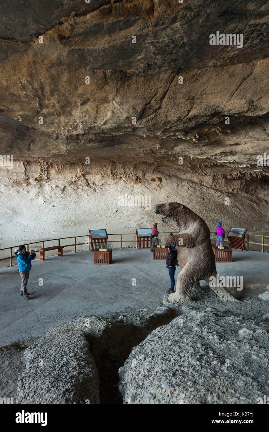 Chile, Magallanes Region, Puerto Natales, Cueva de Milodon, statue of ...