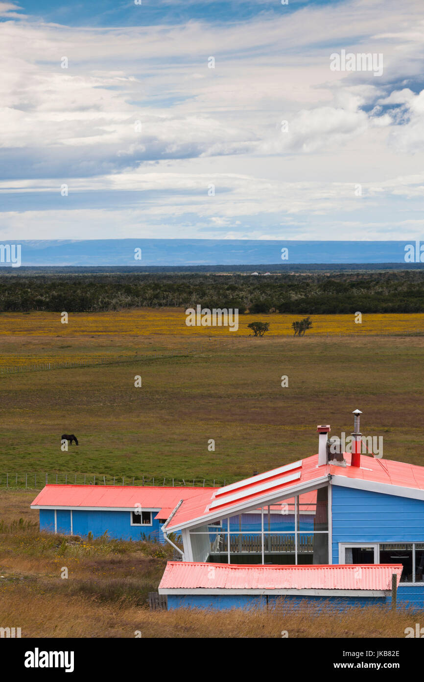 Chile, Magallanes Region, Ruta 9 highway, ranch buildings Stock Photo ...