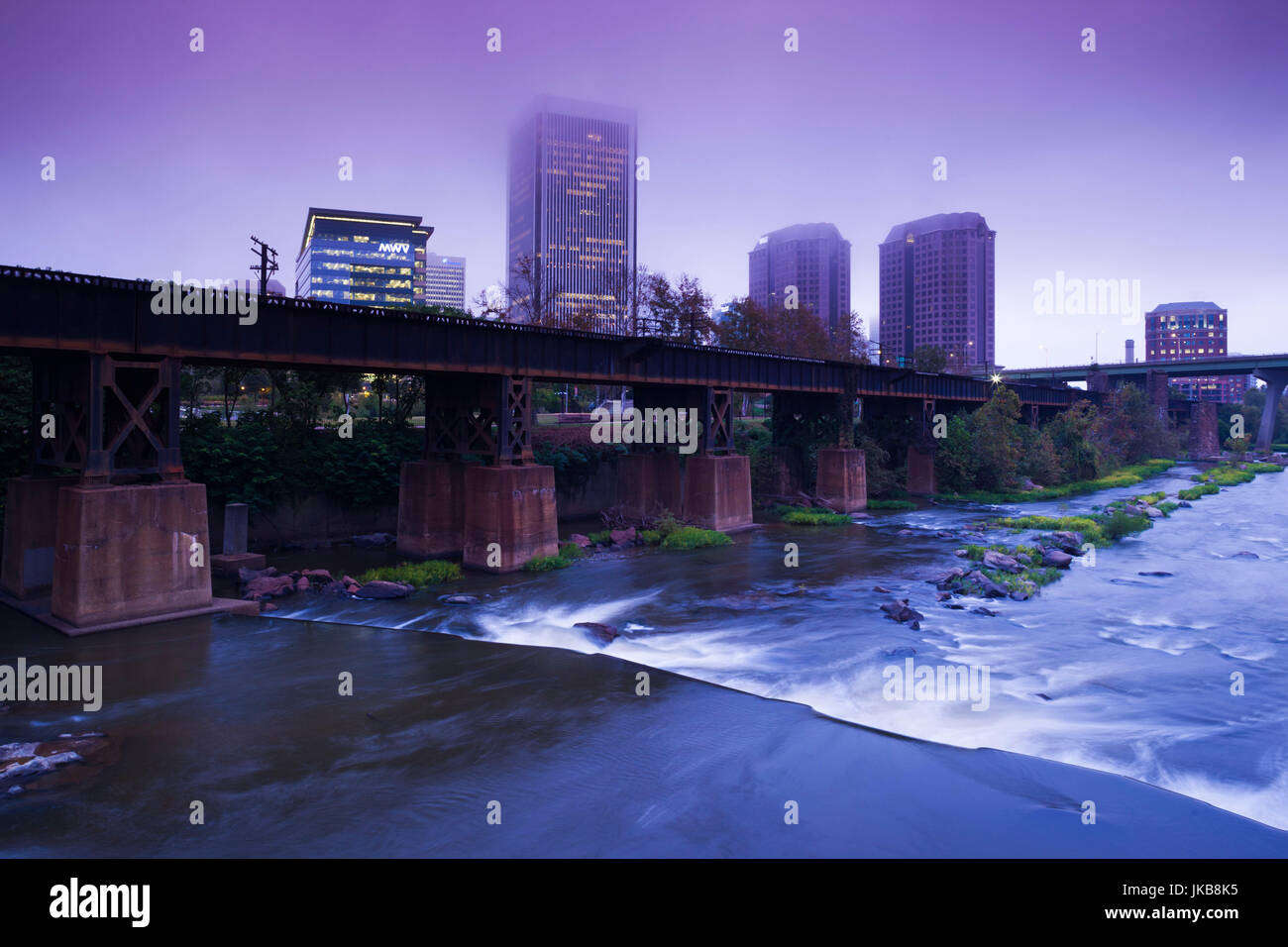 USA, Virginia, Richmond, skyline along James River, dawn Stock Photo ...