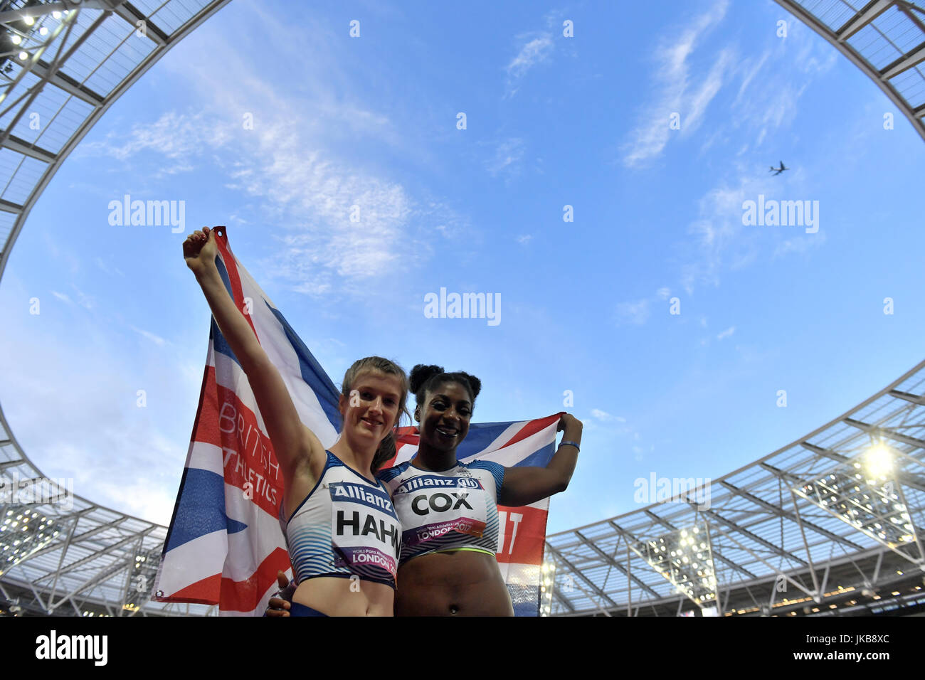Great Britain's Kadeena Cox (right) and Sophie Hahn celebrate taking ...