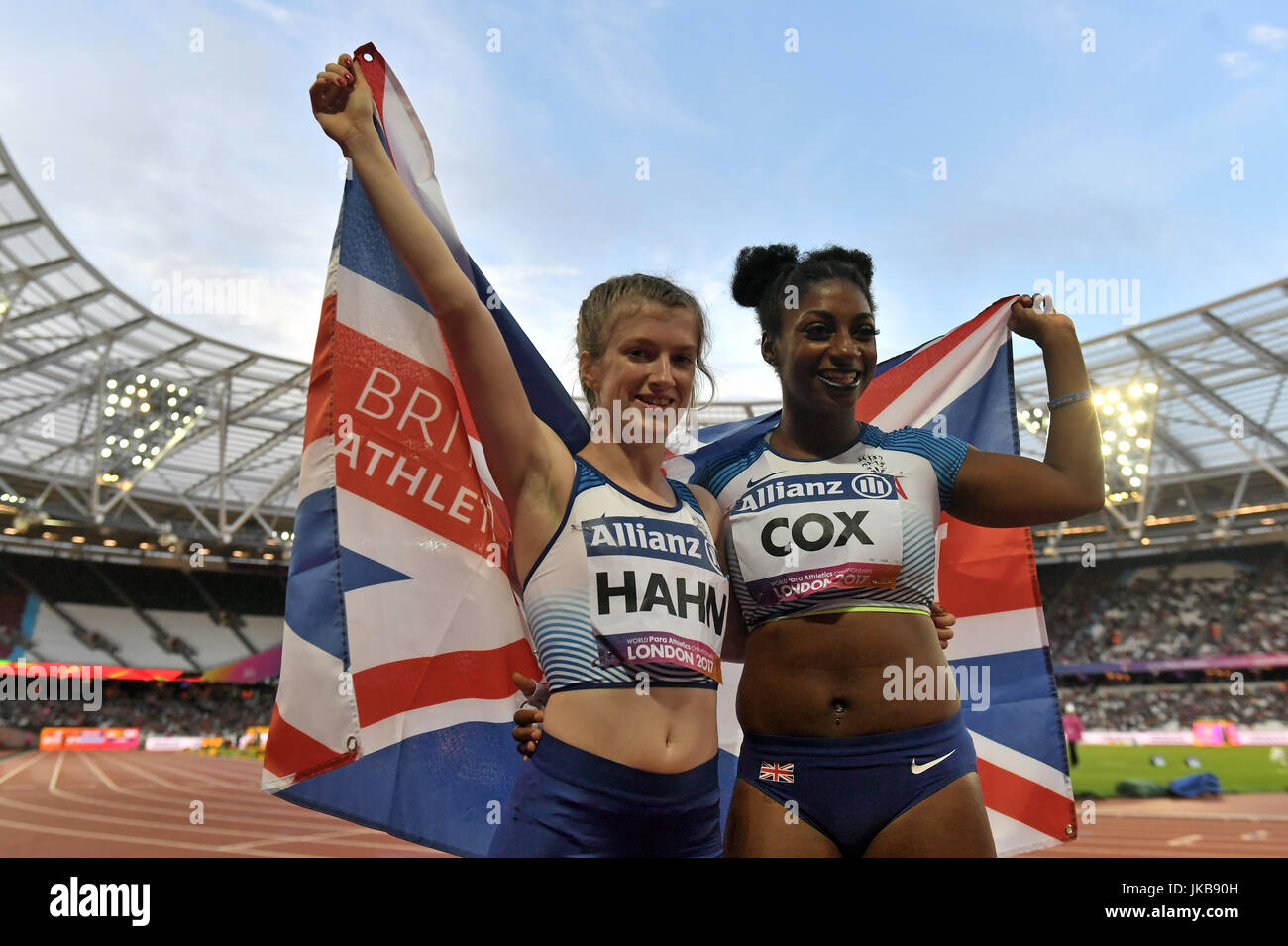 Great Britain's Kadeena Cox (right) and Sophie Hahn celebrate taking ...