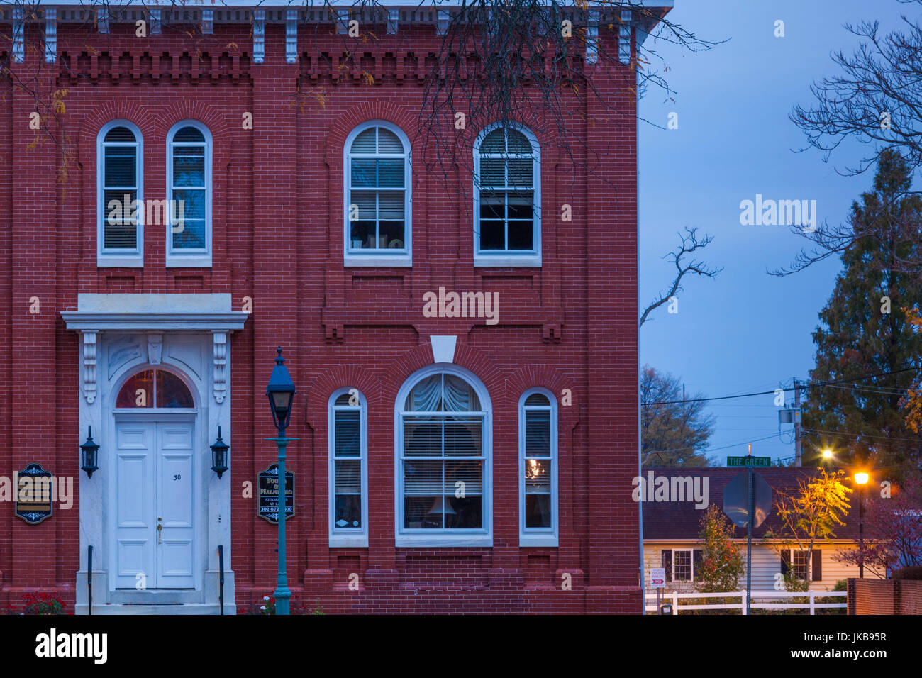 USA, Delaware, Dover, downtown buidings along The Green and State ...