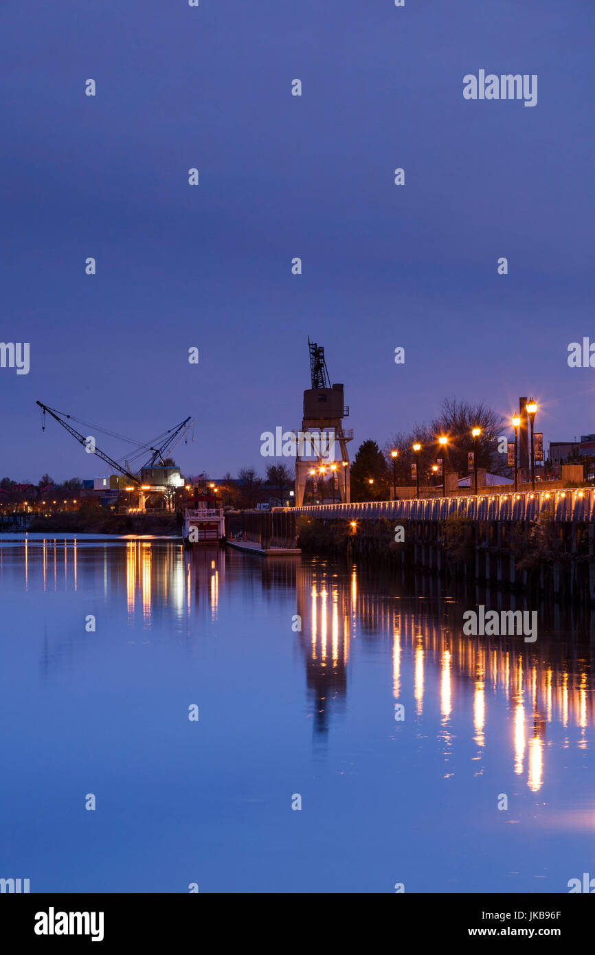USA, Delaware, Wilmington, Riverwalk on the Christina River, dusk Stock ...