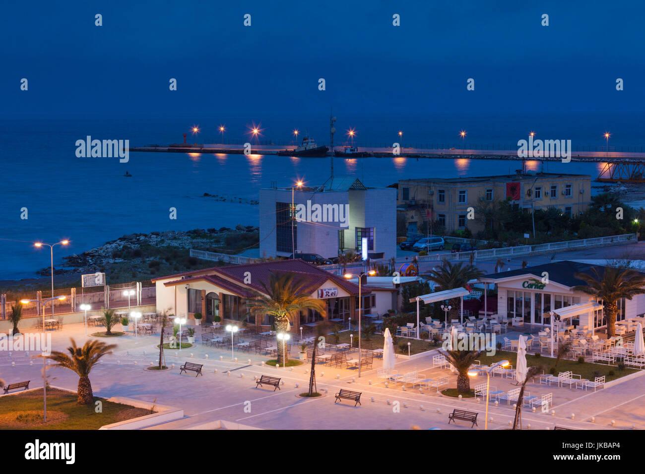 Albania, Vlora, elevated port view, dawn Stock Photo - Alamy