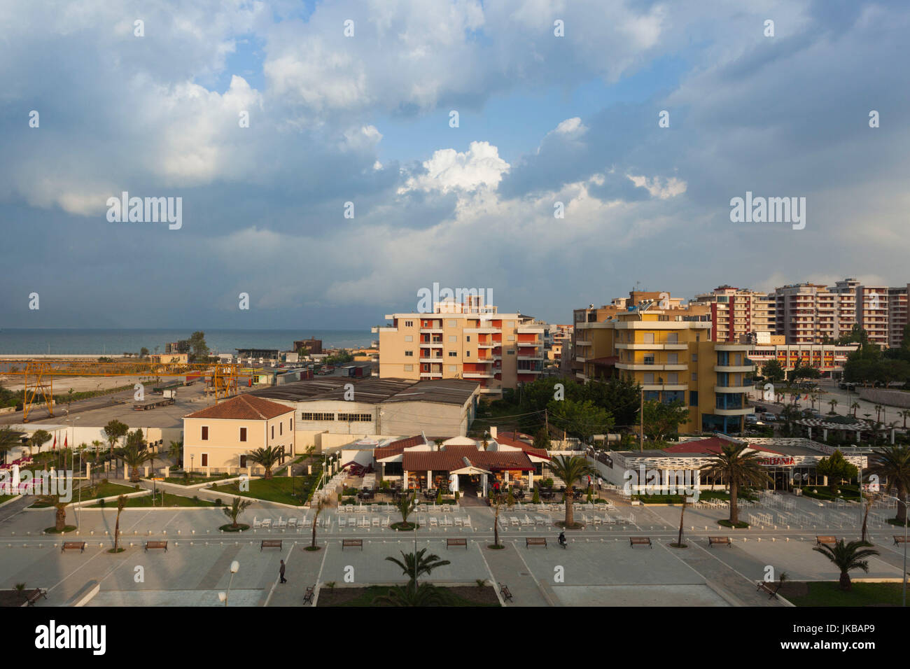 Albania, Vlora, elevated port view, dawn Stock Photo - Alamy