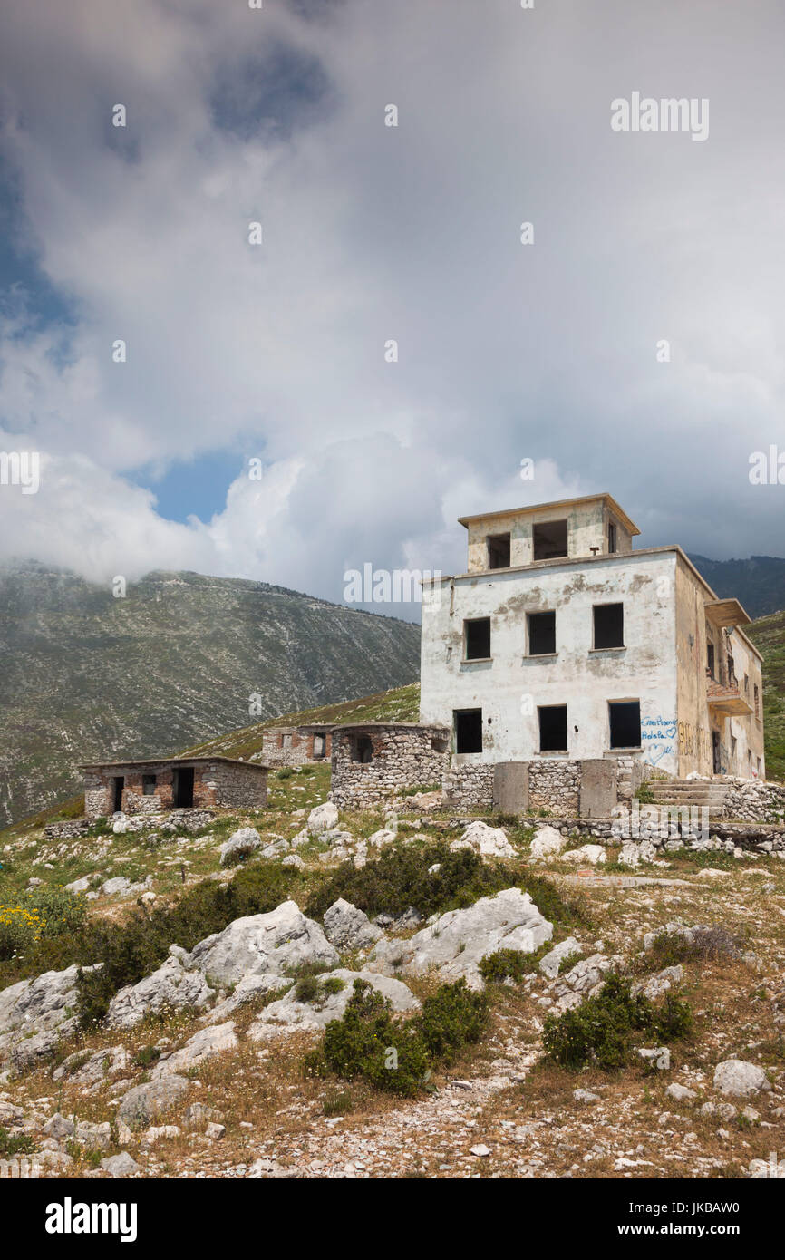 Albania, Llogaraja Pass-area, abandoned mountain resort hotel Stock ...