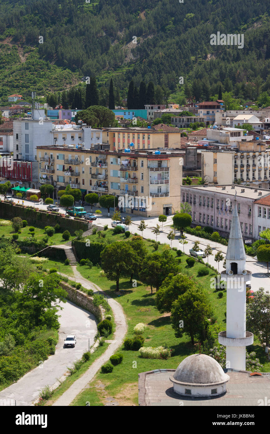 Albania, Permet, elevated town view along the Vjosa River Stock Photo ...