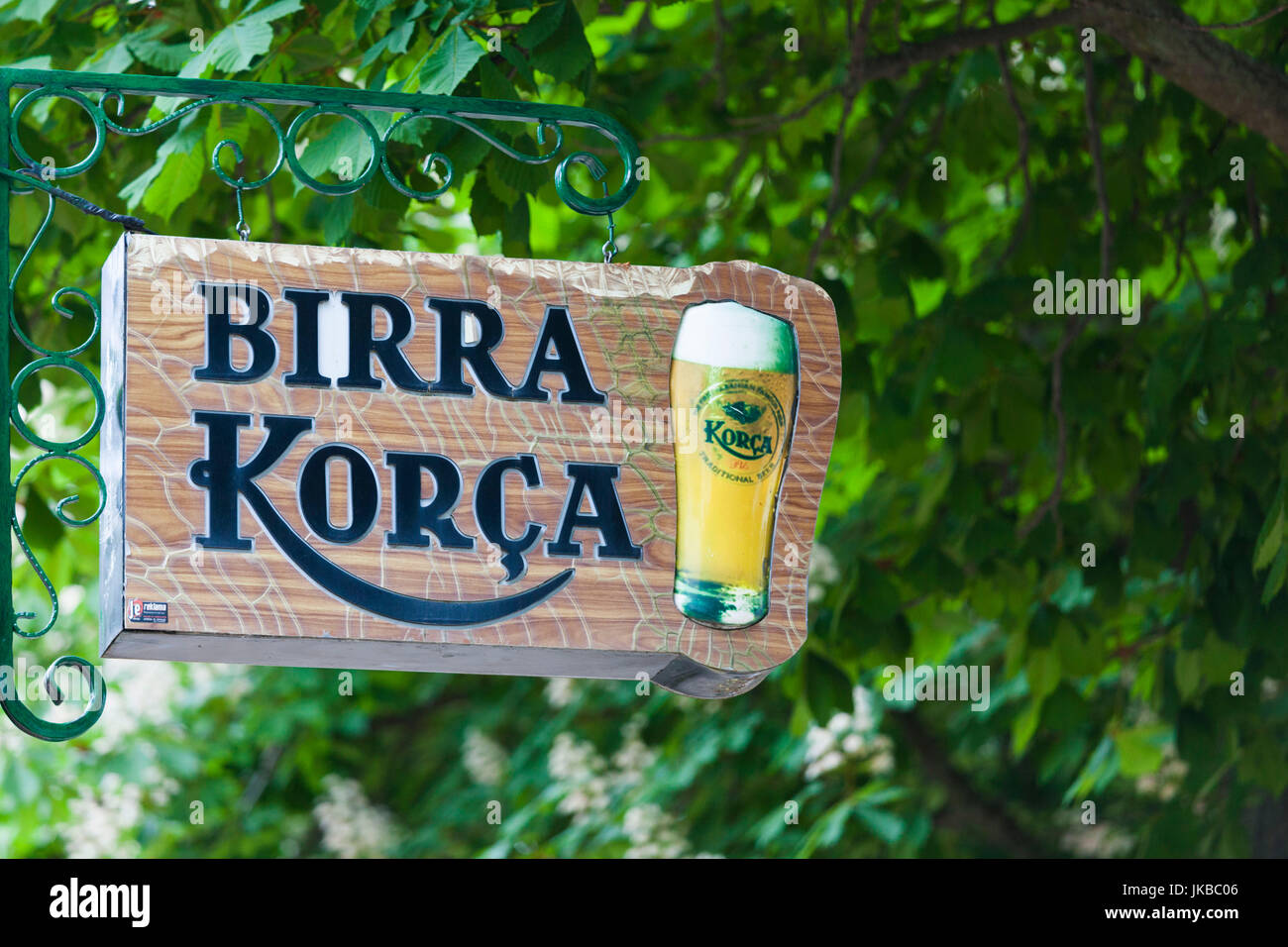 Albania, Korca, Birra Korca Brewery, most popular beer in Albania, sign ...