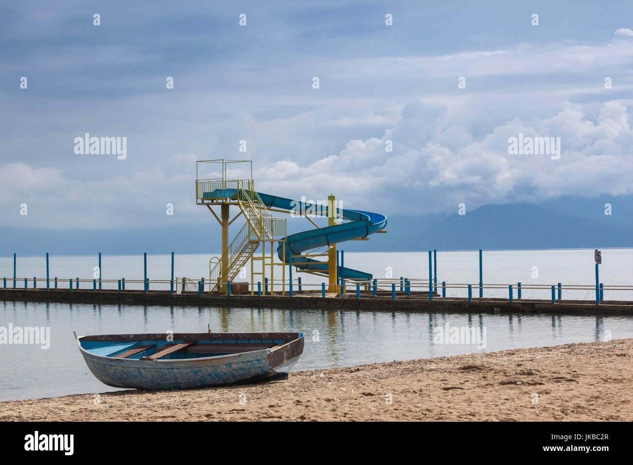 Albania, Lake Ohrid-area, Pogradec, Lake Ohrid, pier view Stock Photo ...