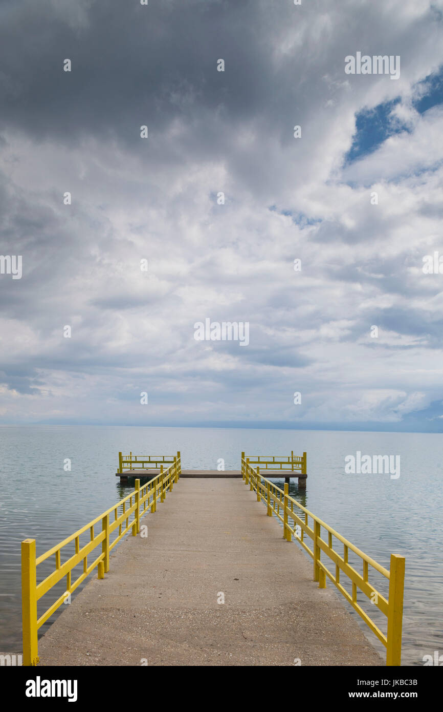 Albania, Lake Ohrid-area, Pogradec, Lake Ohrid, pier view Stock Photo ...