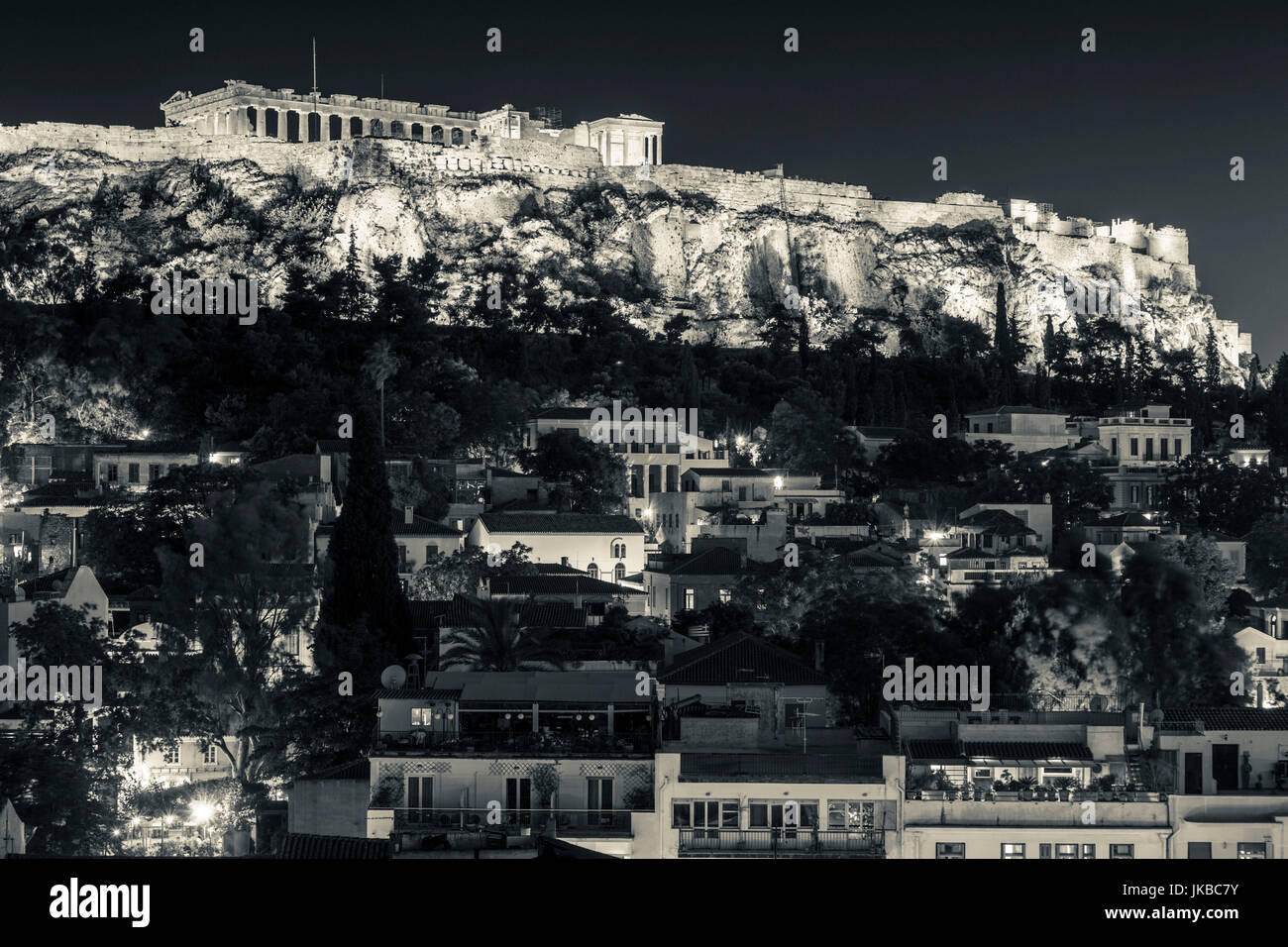 Greece, Central Greece Region, Athens, Acropolis, elevated view, dusk ...