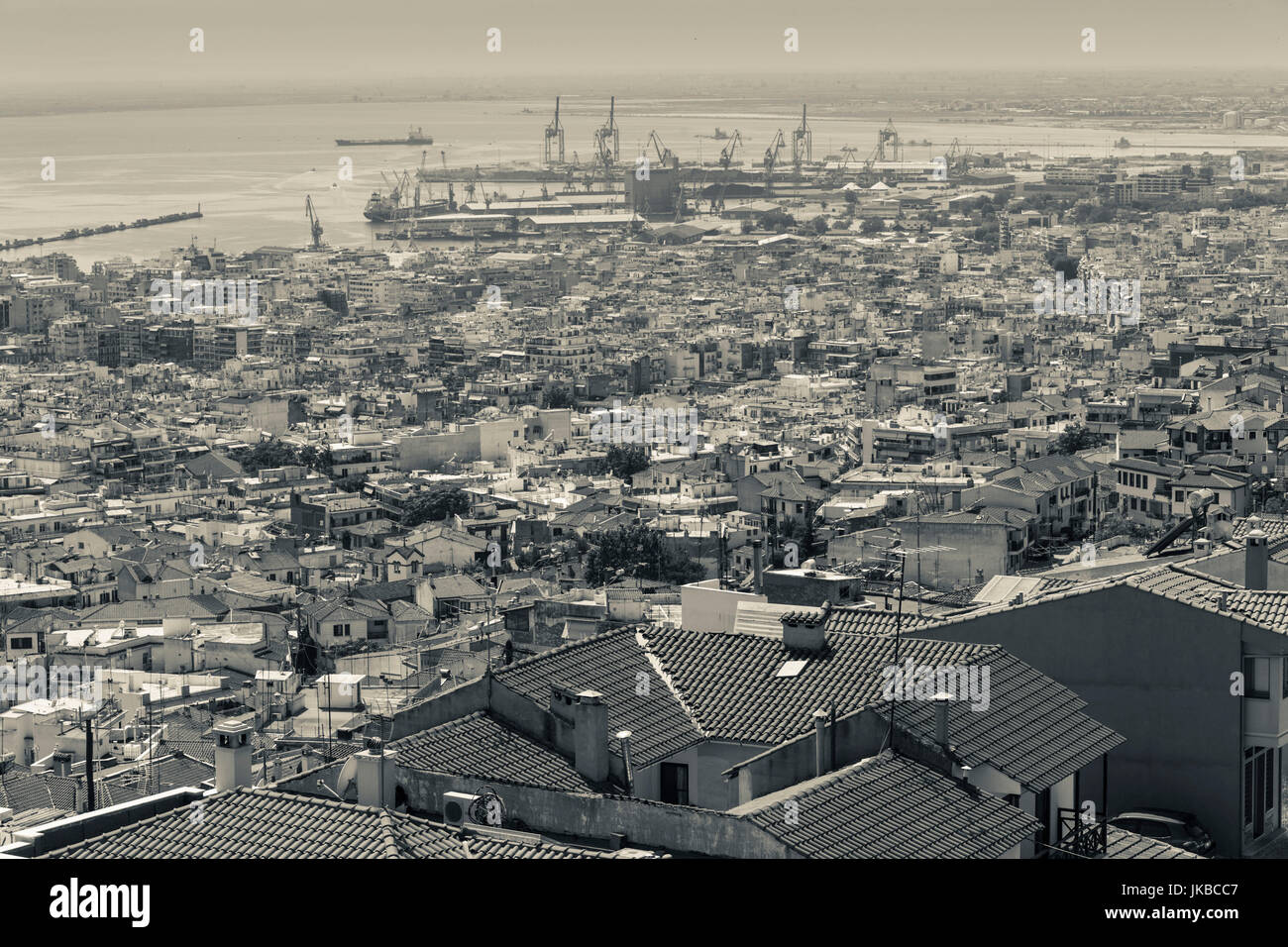 Greece, Central Macedonia Region, Thessaloniki, elevated city view from the Upper Town Stock ...