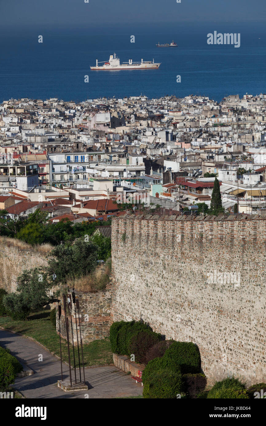 Greece, Central Macedonia Region, Thessaloniki, elevated city view from the Upper Town with ...