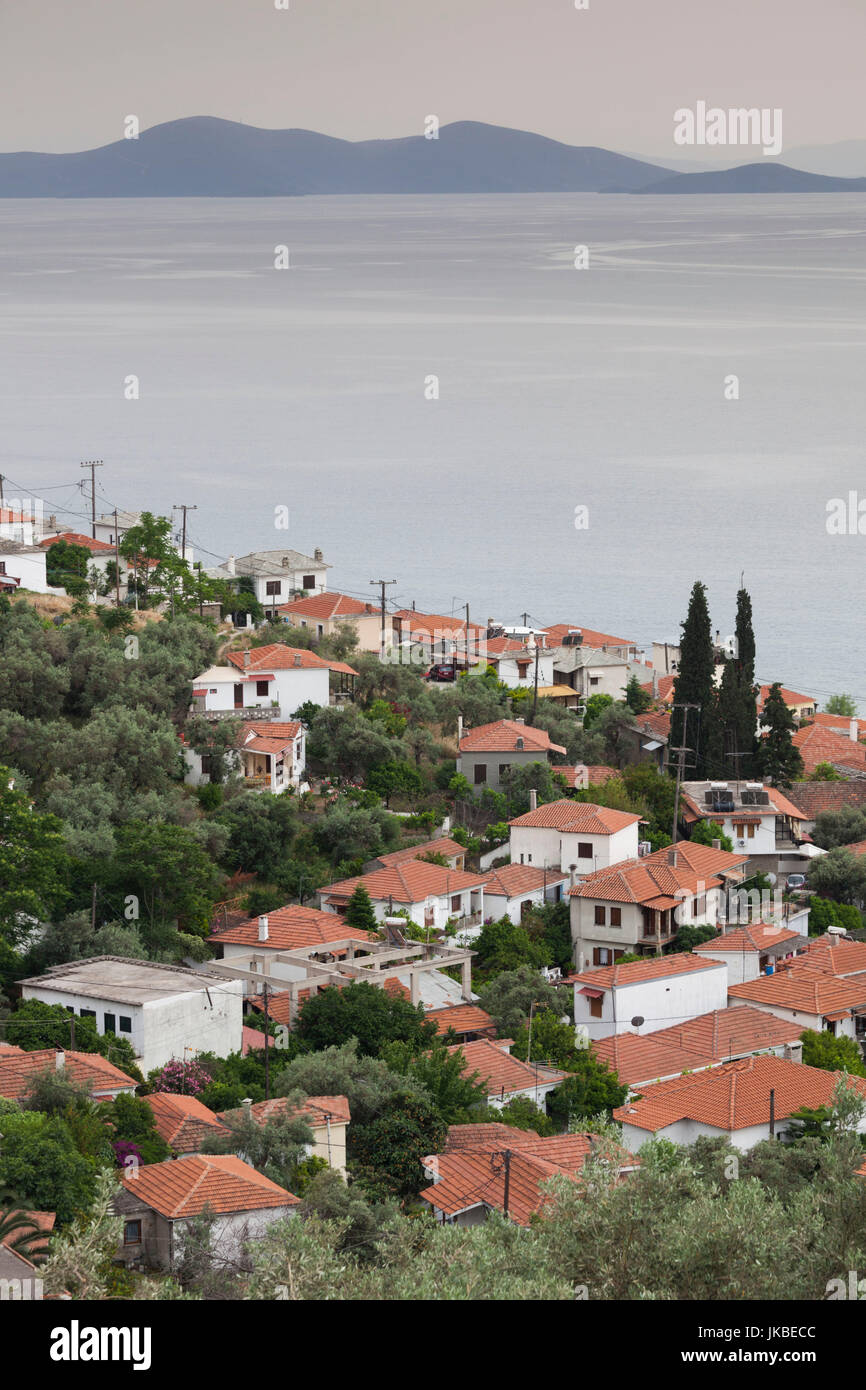 Greece, Thessaly Region, Afissos, Pelion Peninsula, elevated town view ...