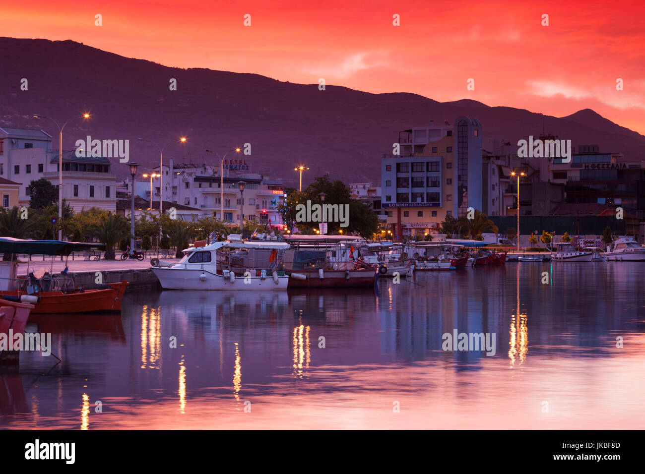 Greece, Thessaly Region, Pelion Peninsula, Volos, fishing port, dawn ...