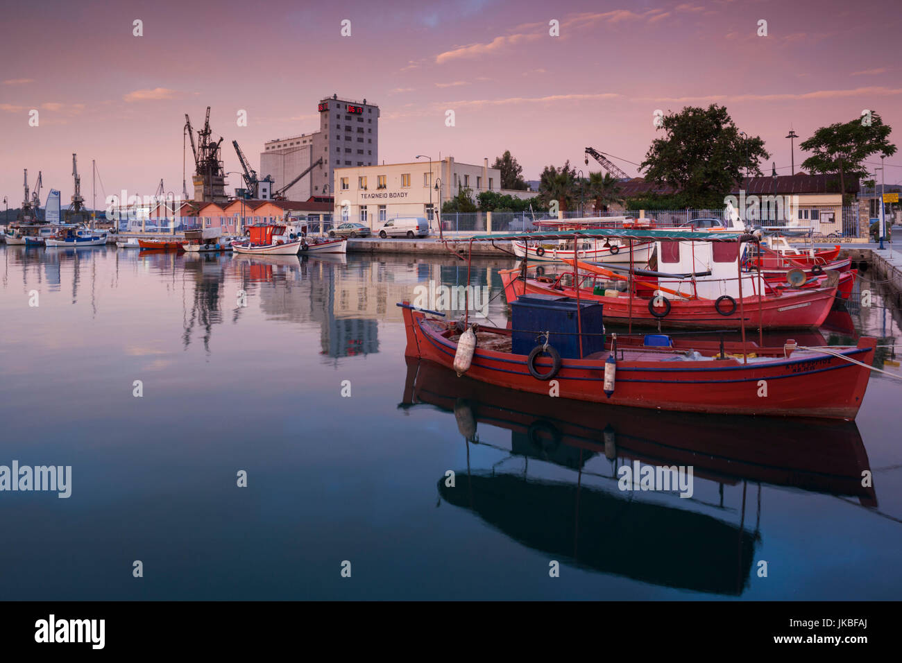 Greece, Thessaly Region, Pelion Peninsula, Volos, fishing port, dawn ...