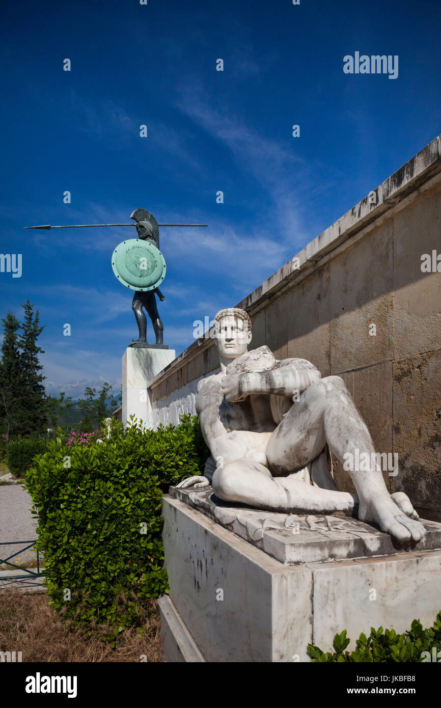 Greece, Central Greece Region, Thermopylae, statue of Spartan leader ...