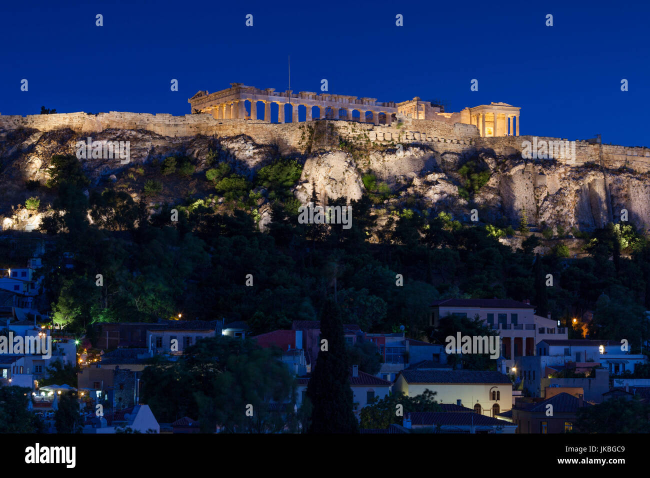 Greece, Central Greece Region, Athens, Acropolis, elevated view, dusk ...