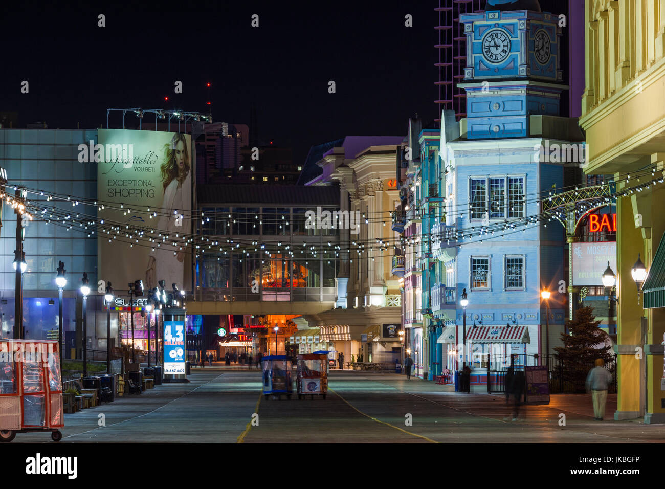 USA, New Jersey, Atlantic City, boardwalk buildings, evening Stock ...