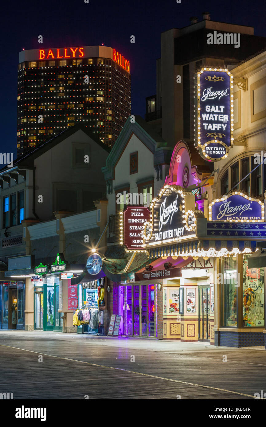 USA, New Jersey, Atlantic City, boardwalk buildings, evening Stock ...