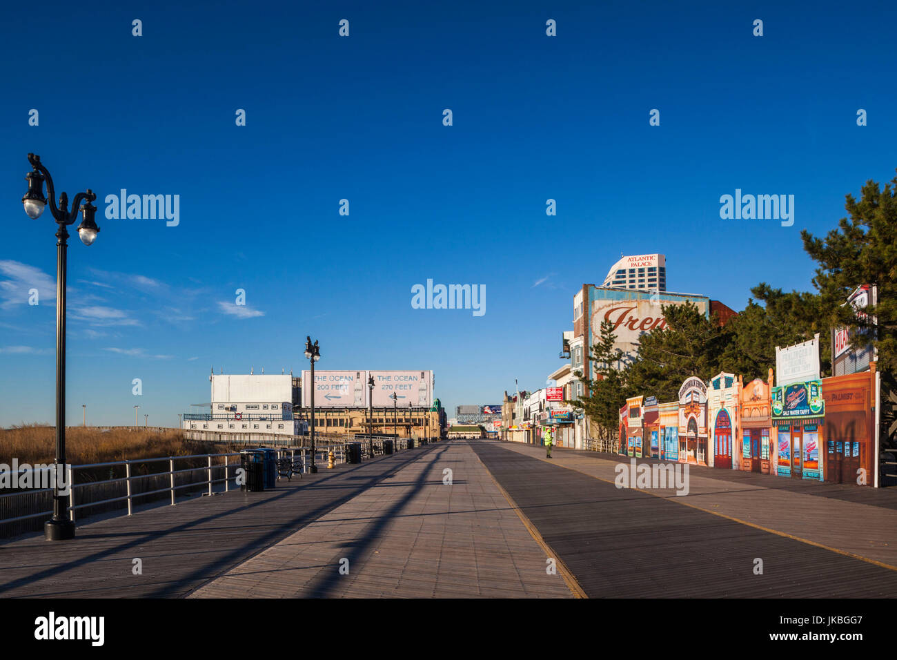 USA, New Jersey, Atlantic City, boardwalk buildings, morning Stock ...
