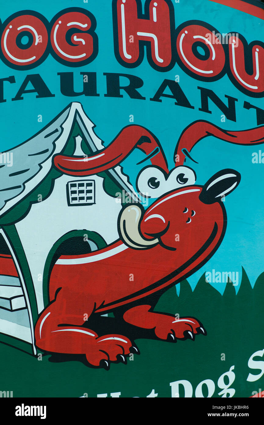 USA, Massachusetts, Cape Cod, Dennis Port, sign for The Dog House, hot ...