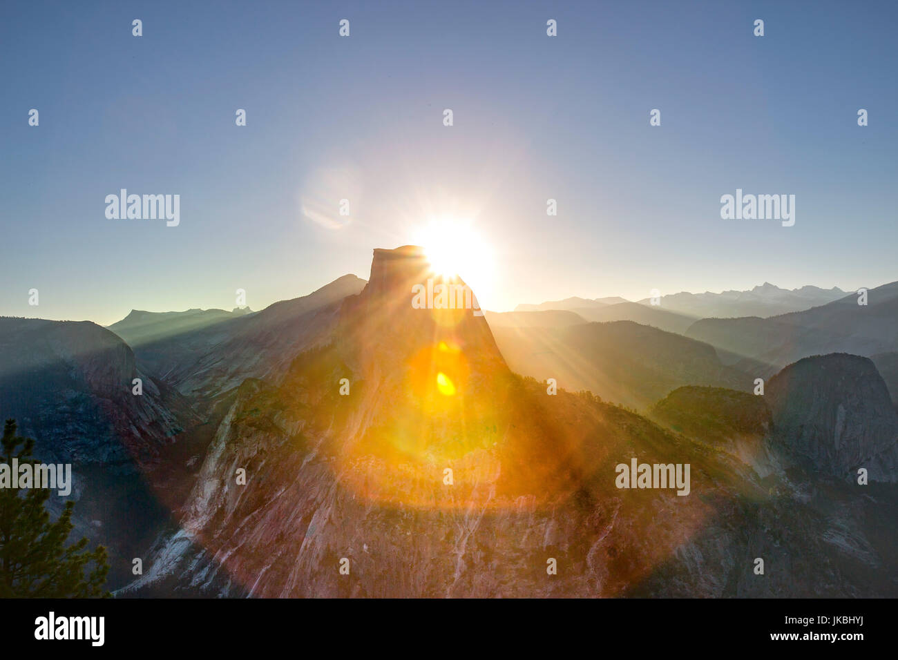 View of Half Dome with a crazy lens flare Stock Photo - Alamy