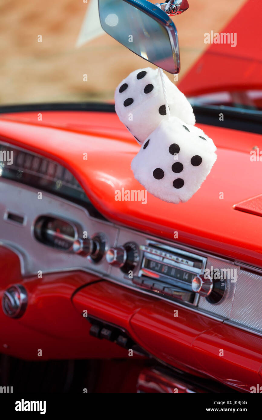USA, Massachusetts, Gloucester, Antique Car Show, fuzzy dice Stock ...