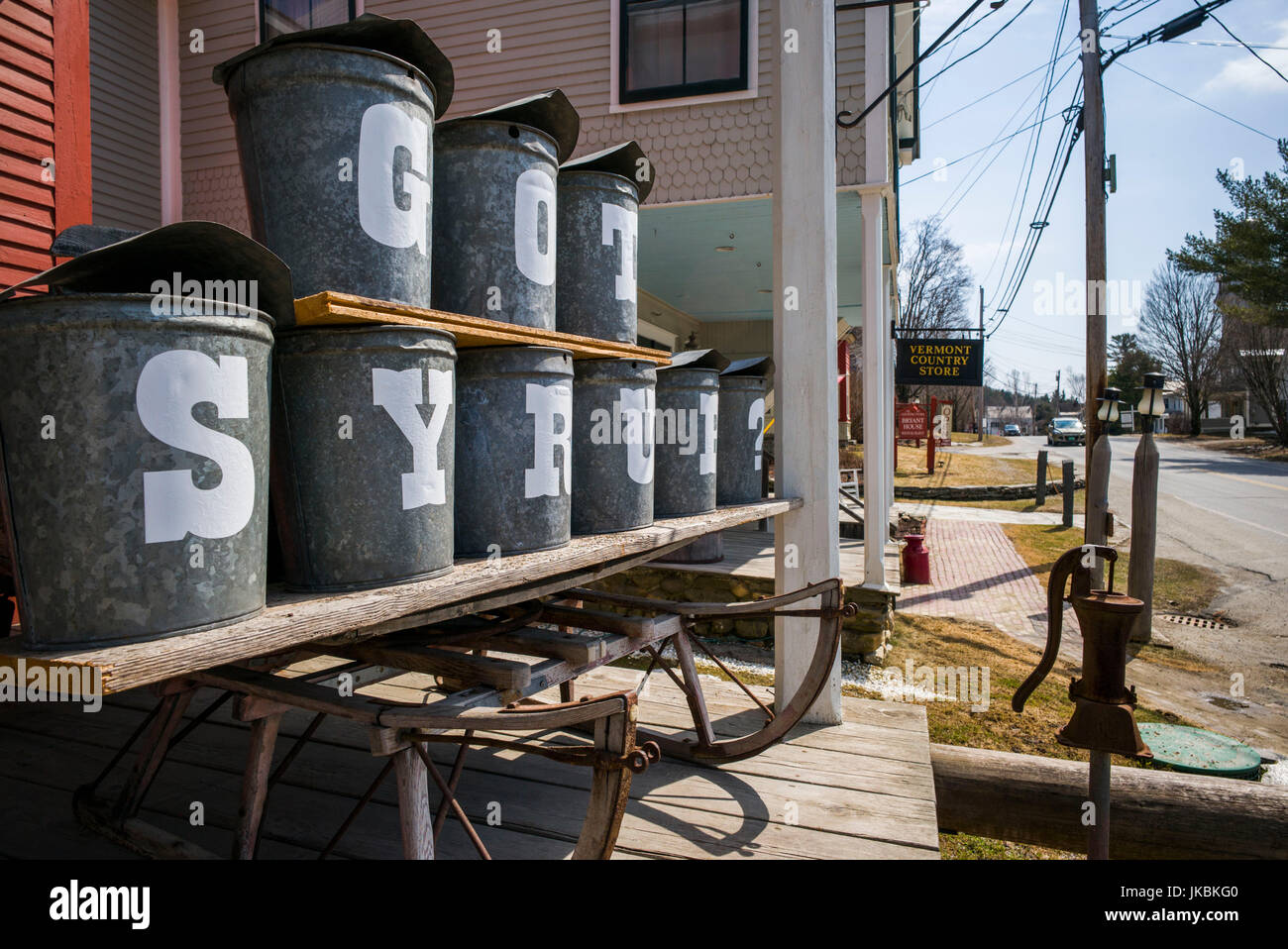 USA, Weston, The Vermont Country Store, Got Syrup?, sign Stock Photo ...