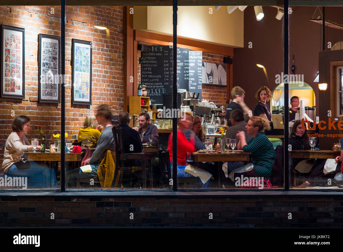 USA, Vermont, White River Junction, Patrons at the Tuckerbox Restaurant ...