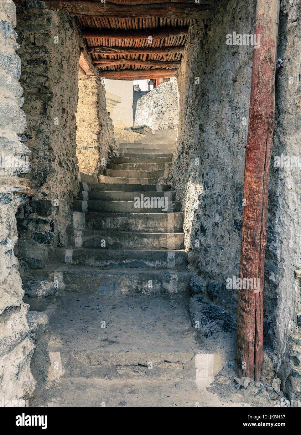 Covered passage way at Diskit Monastery in Ladakh, Kashmir, India Stock ...