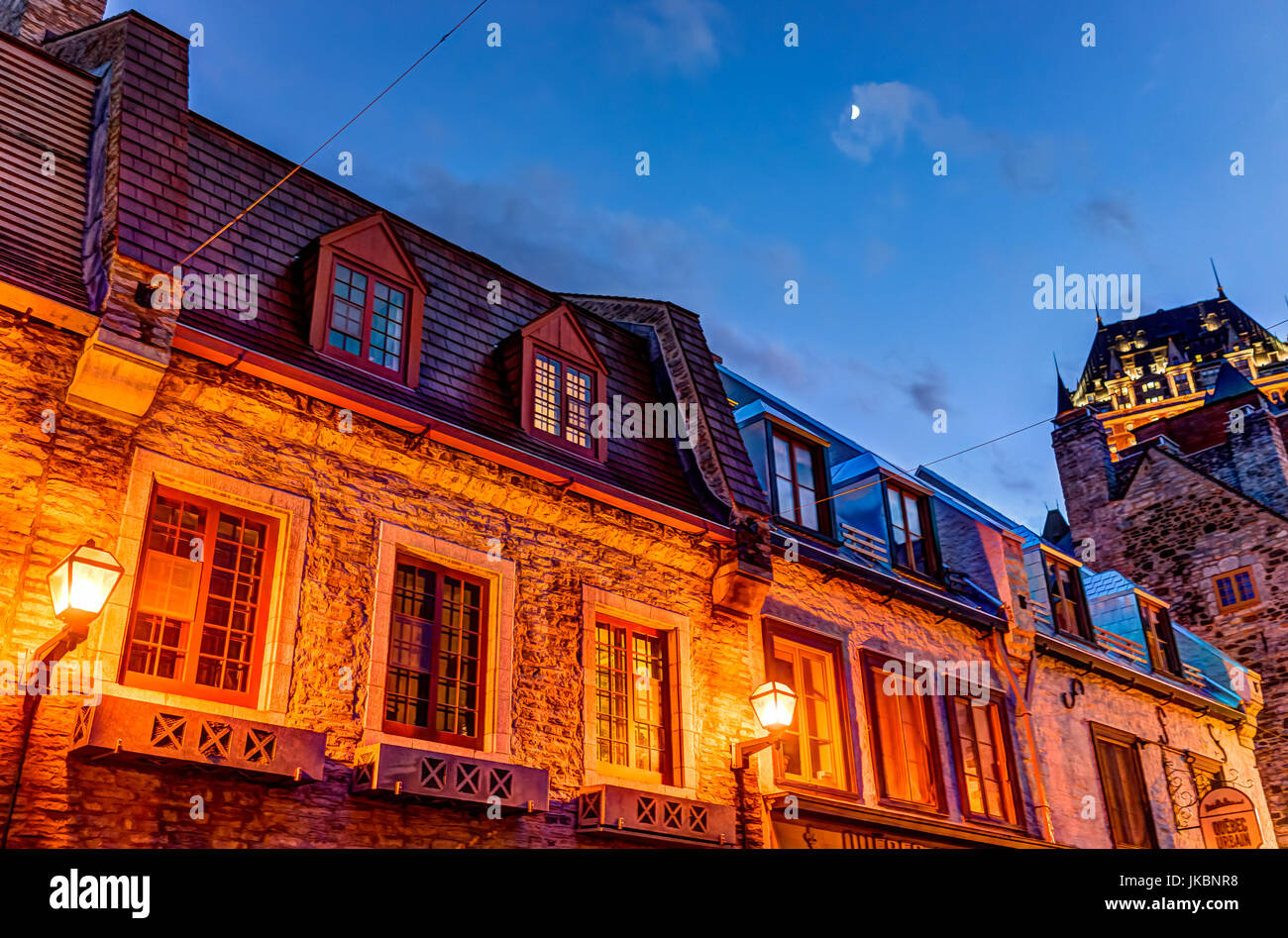 Quebec City, Canada - May 31, 2017: Lower old town cobblestone street ...