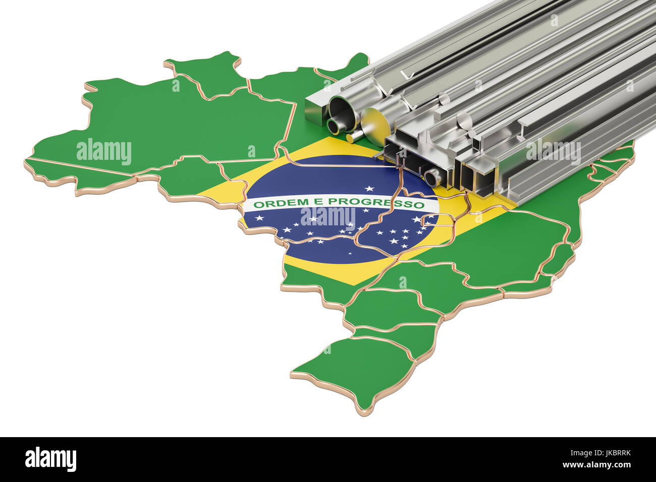 Production and trade of metal products in Brazil, concept. 3D rendering ...