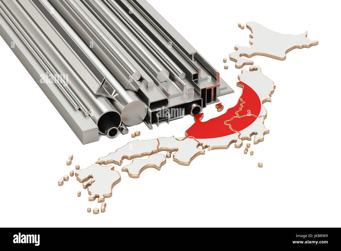 Production and trade of metal products in Japan, concept. 3D rendering ...