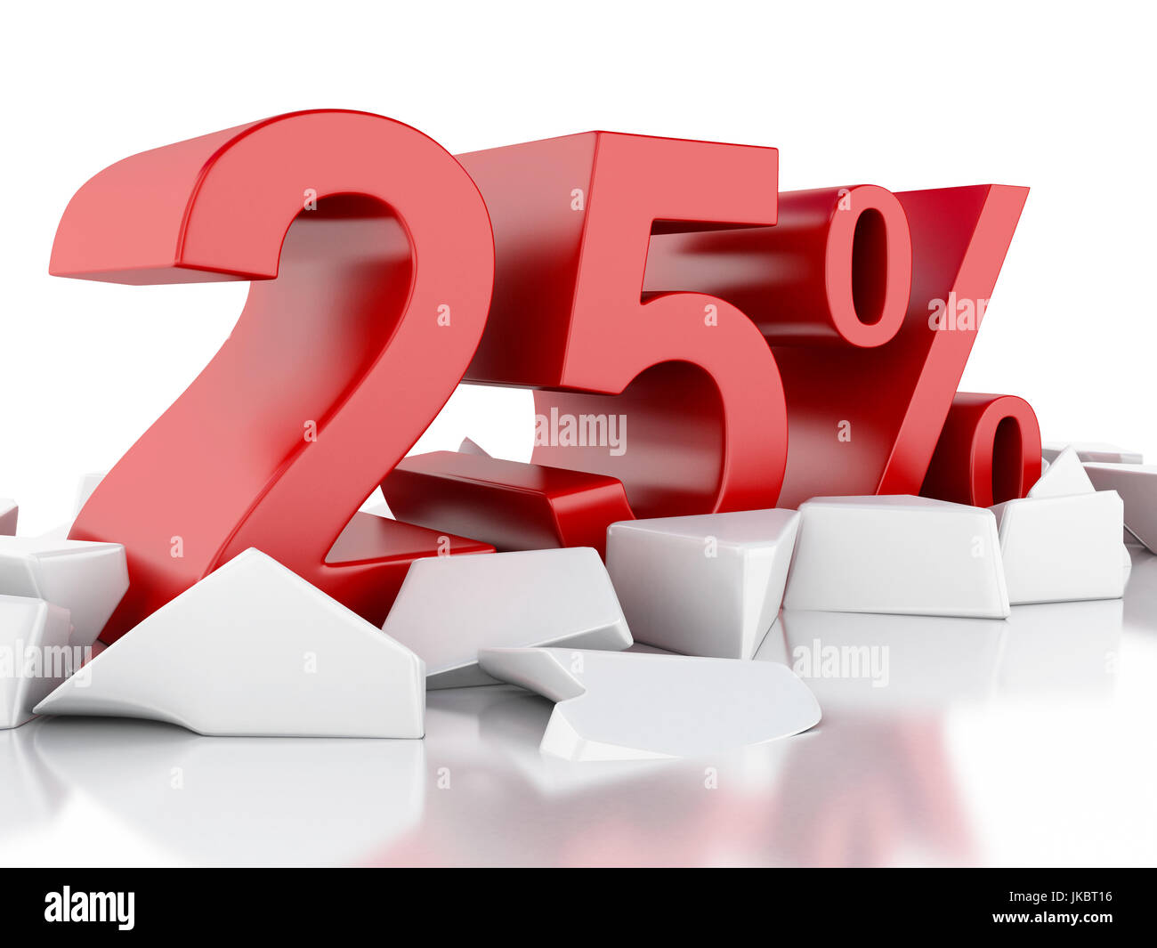 3d illustration. 25% icon on cracked surface. Discount concept ...