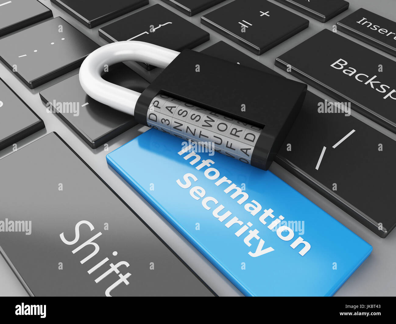 3d renderer illustration. closed Padlock and Information Security on ...