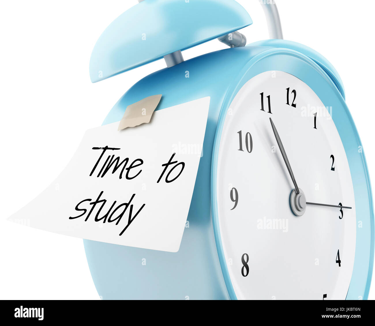 3d illustration. Alarm clock with sticky paper written "time to study ...