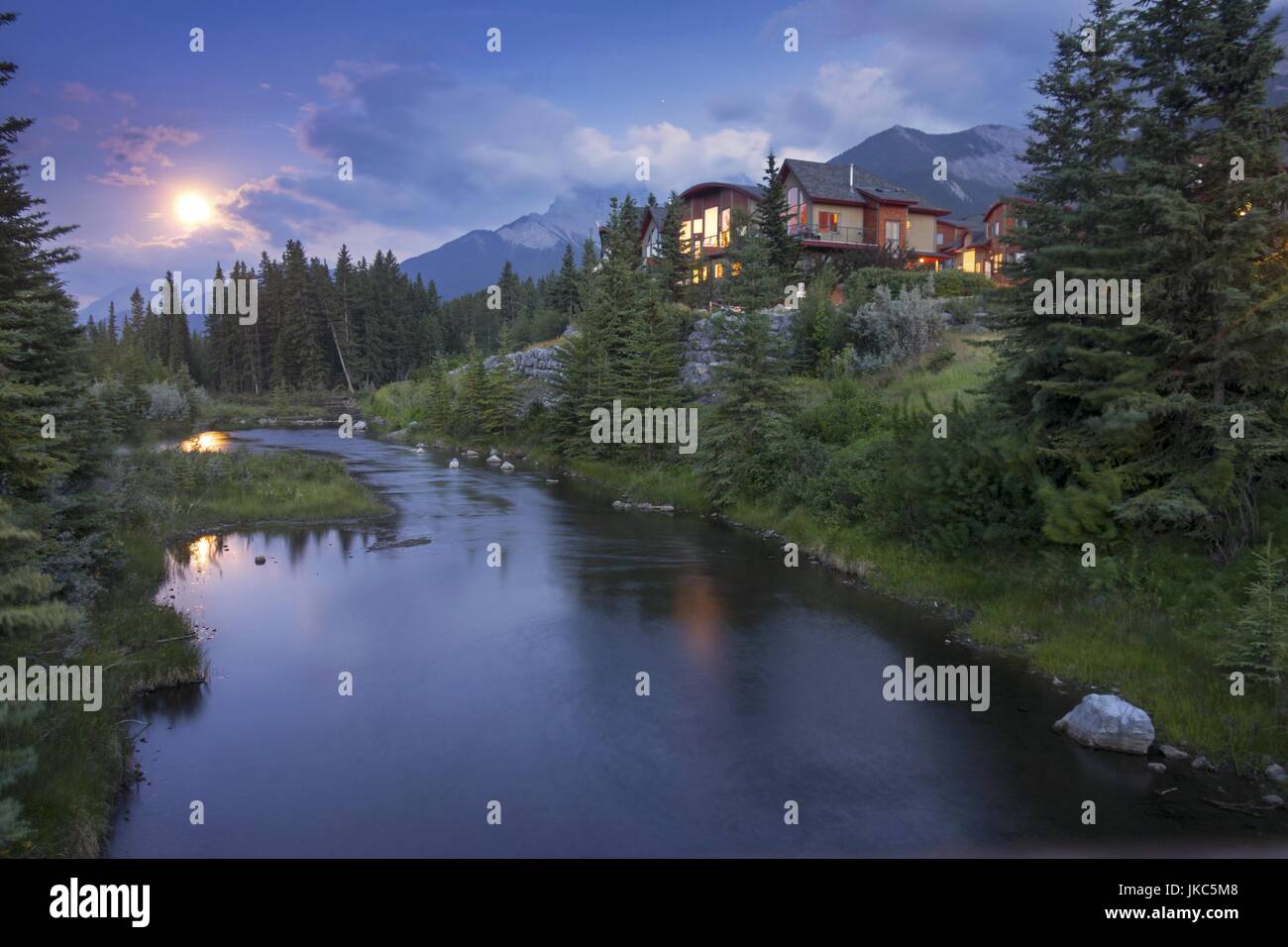 Full Moon Dramatic Stormy Sky Clouds Canadian Rocky Mountain Tops Bow River Evening City of ...