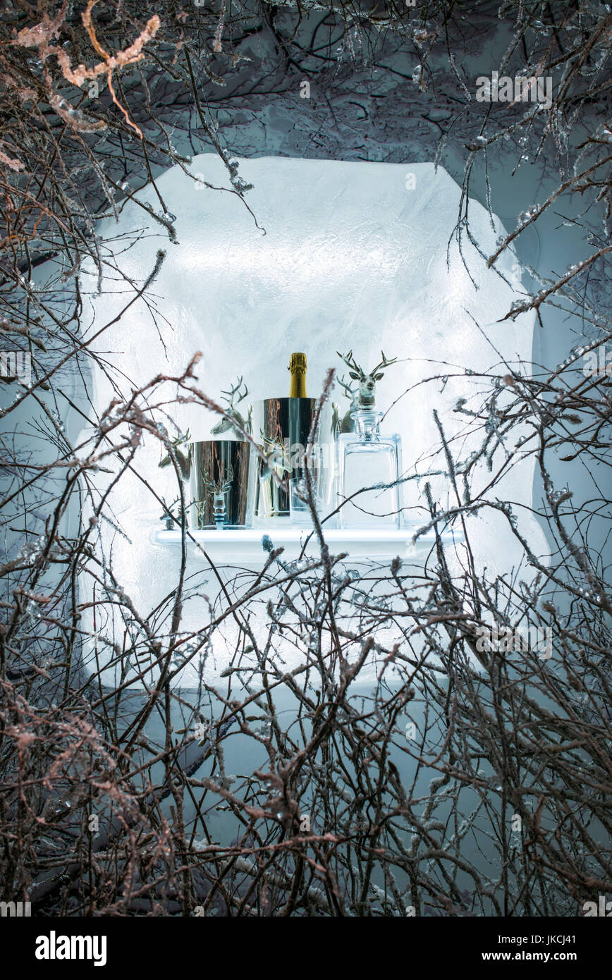 England, London, Mayfair, champagne display in boutique window Stock ...