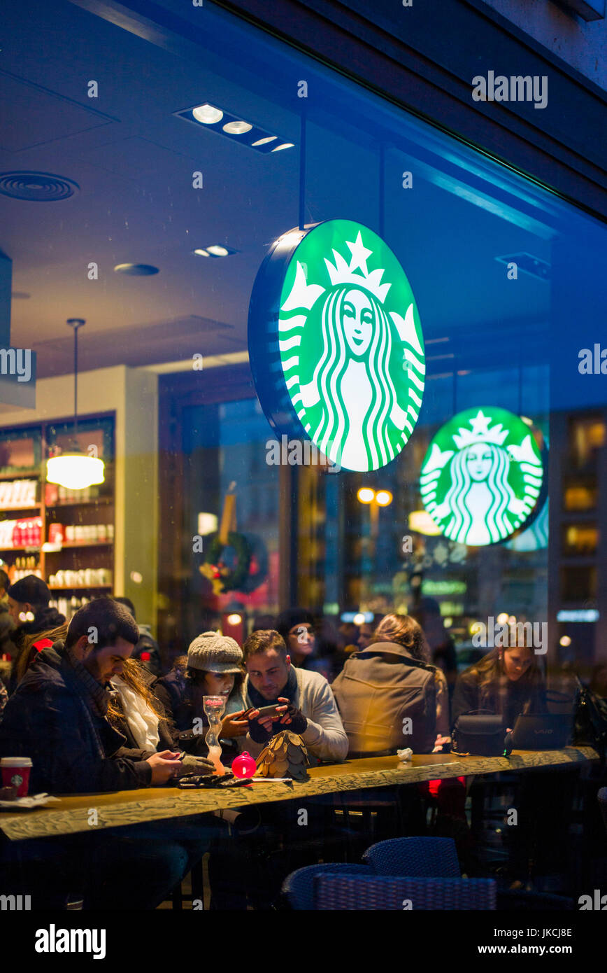 Germany, Berlin, Mitte, Paiser Platz, Starbucks cafe window across from ...