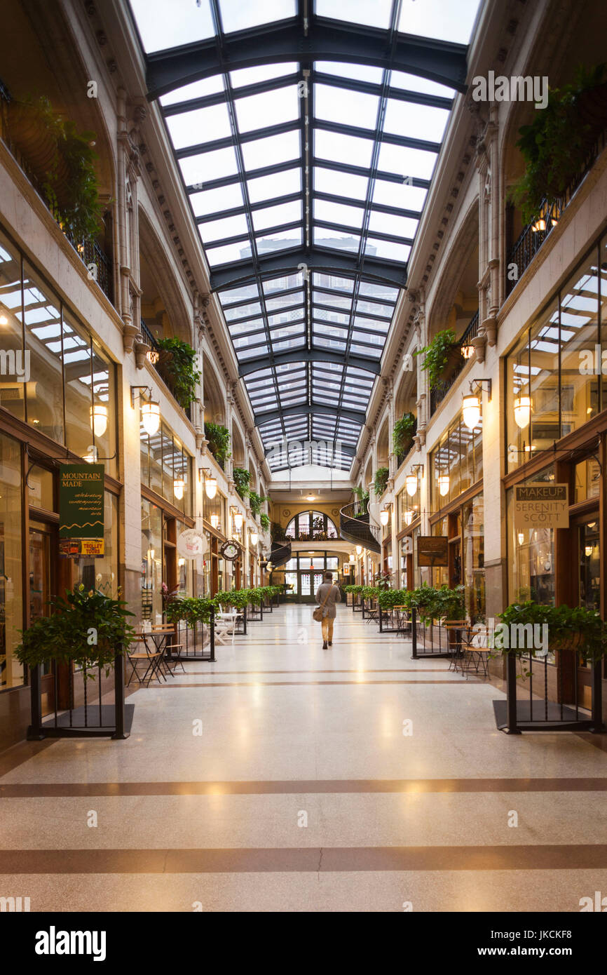 USA, North Carolina, Asheville, Grove Arcade Public Market, interior ...