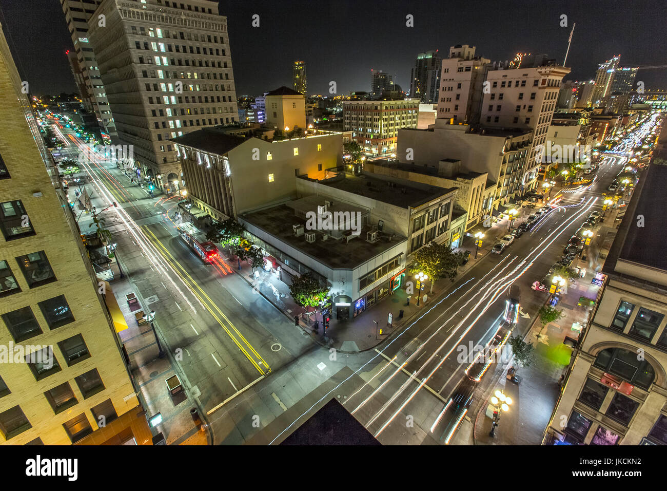 Downtown views of Gaslamp District long exposure Stock Photo - Alamy