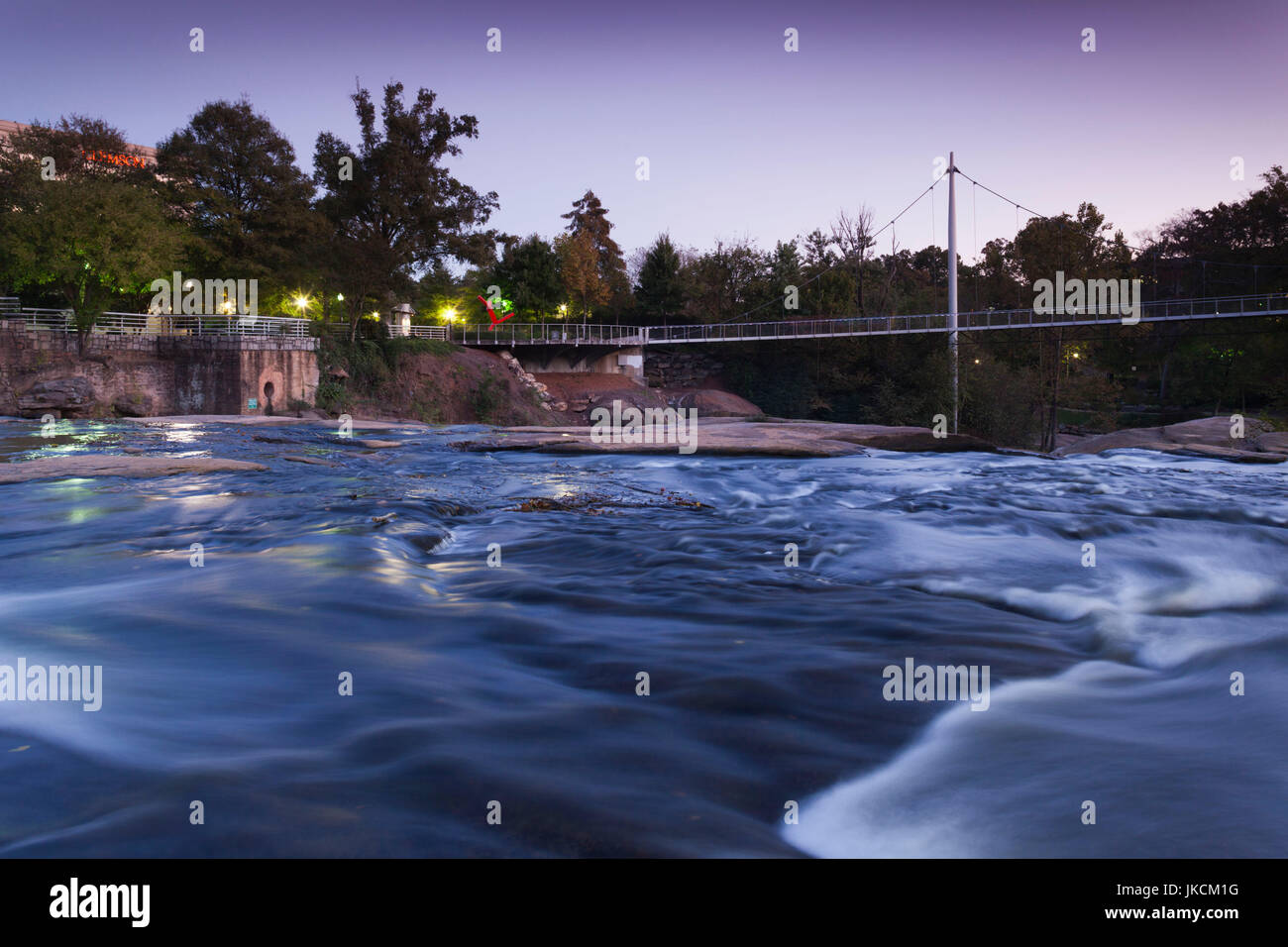 USA, South Carolina, Greenville, Falls Park on the Reedy River, Liberty Bridge, Miqel Rosales ...
