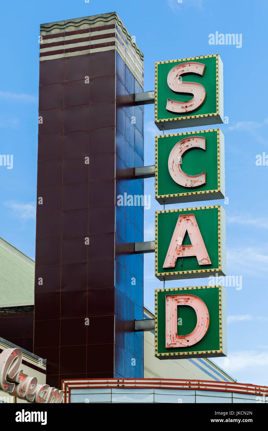 USA, Georgia, Savannah, sign for the Savannah College of Art and Design ...