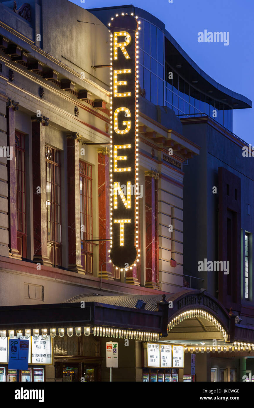 Australia, Victoria, VIC, Ballarat, Regent Theater sign, dusk Stock ...