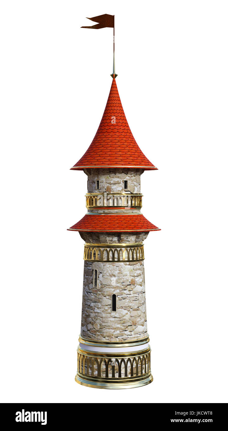 3D rendering of a fairy tale tower isolated on white background Stock ...