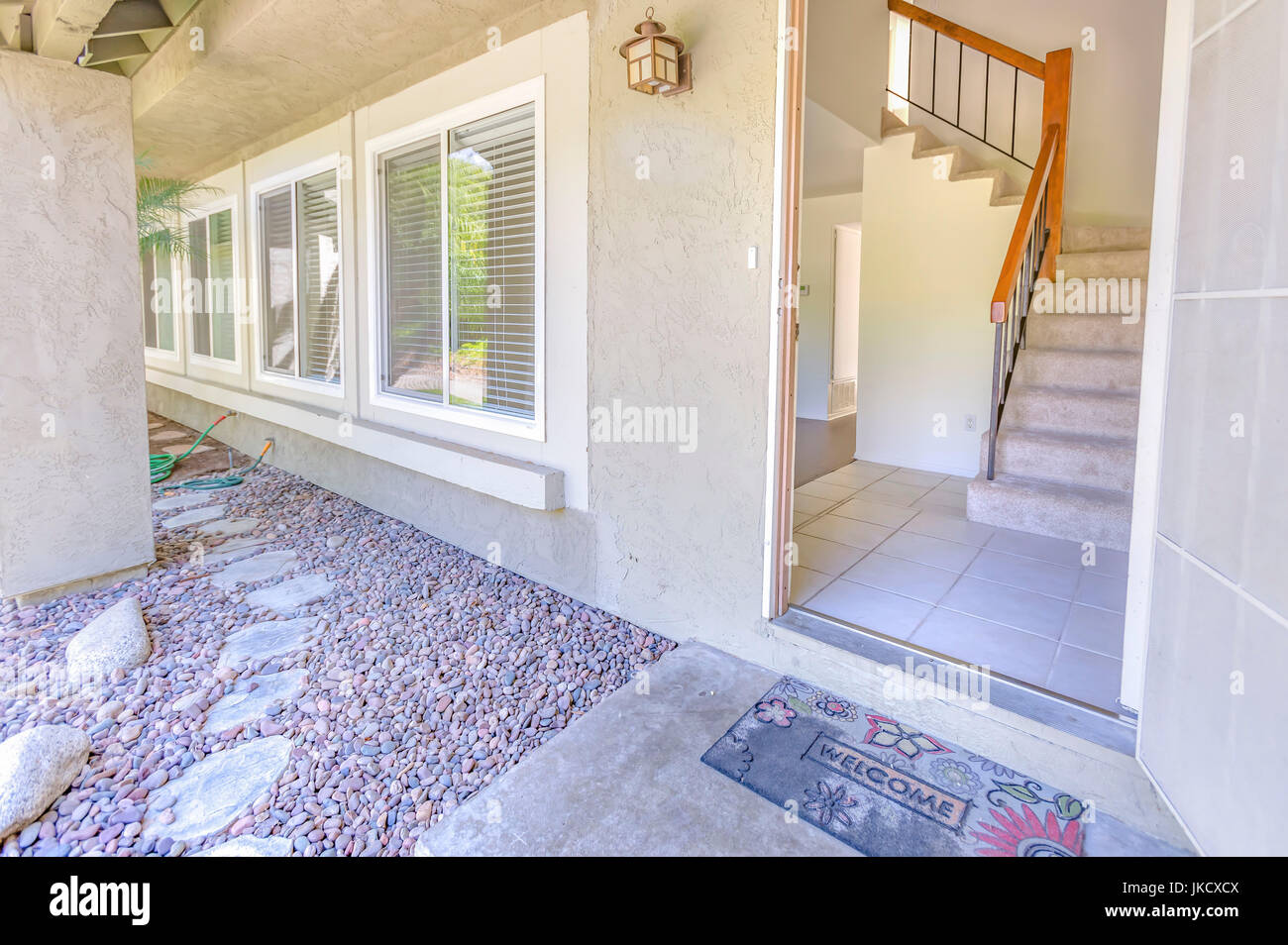 Doors to the house and a view of both inside and outside Stock Photo ...