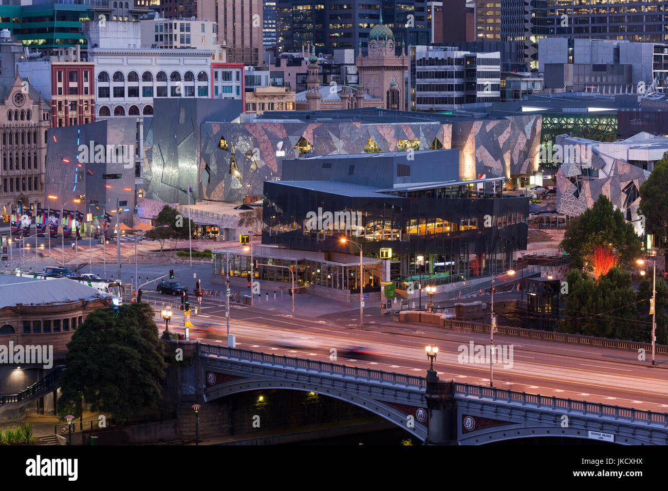 Australia, Victoria, VIC, Melbourne, Federation Square, elevated view ...