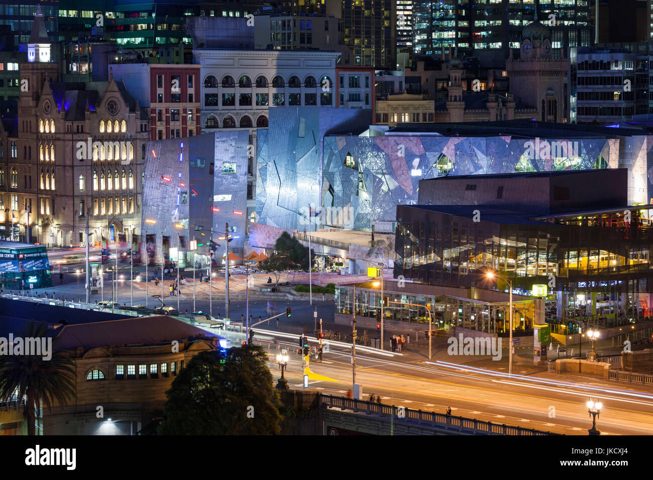 Australia, Victoria, VIC, Melbourne, Federation Square, elevated view ...