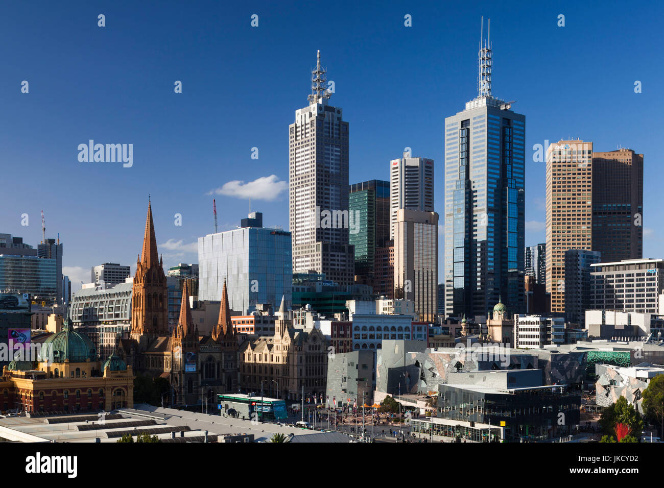 Australia, Victoria, VIC, Melbourne, skyline, elevated view, late ...